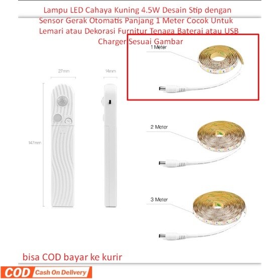 Jual Lampu LED Cahaya Kuning 4.5W Desain Stip dengan Sensor Gerak ...