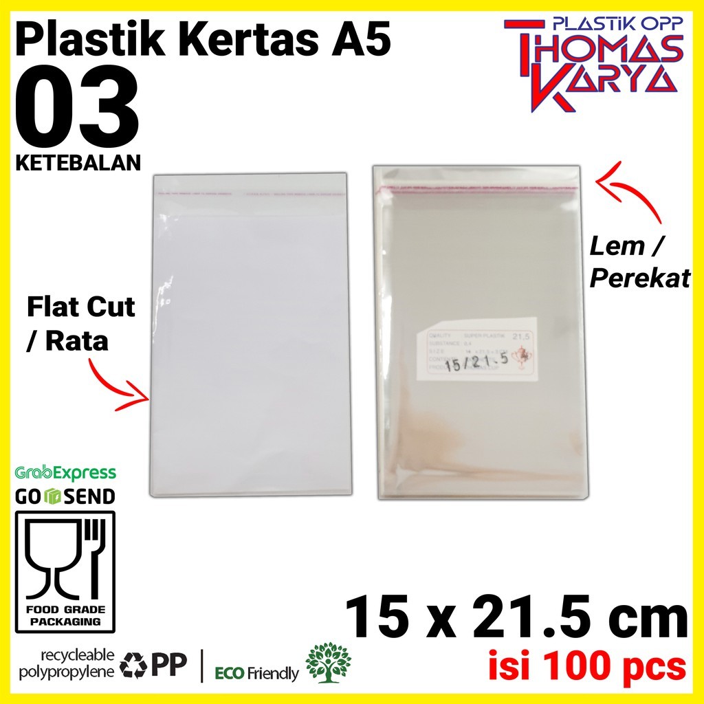 Jual PLASTIK OPP 15x21,5 Lem isi 100 Kantong Bening Kemasan Kertas A5 Undangan Roti Bakery Seal ...