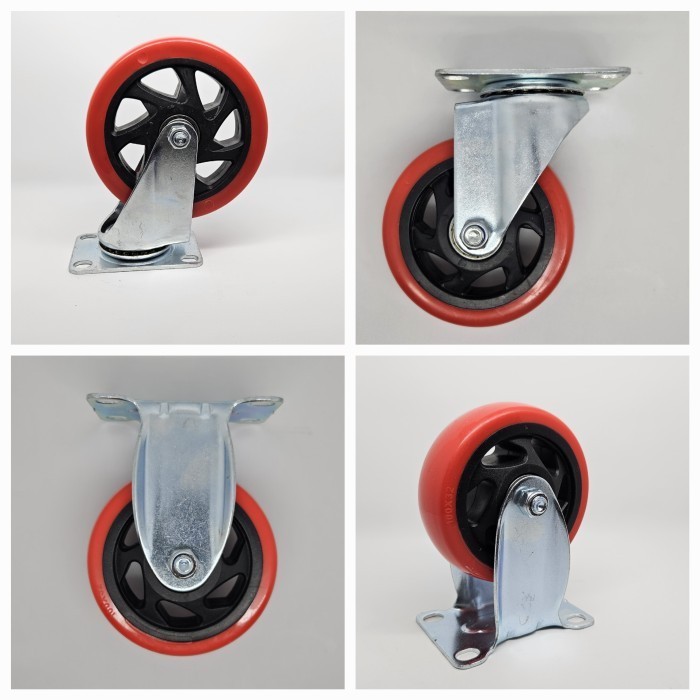 Jual Roda Troli Pu Merah Medium Duty 4 Inch 1Set ( 2Hidup 2Mati ...