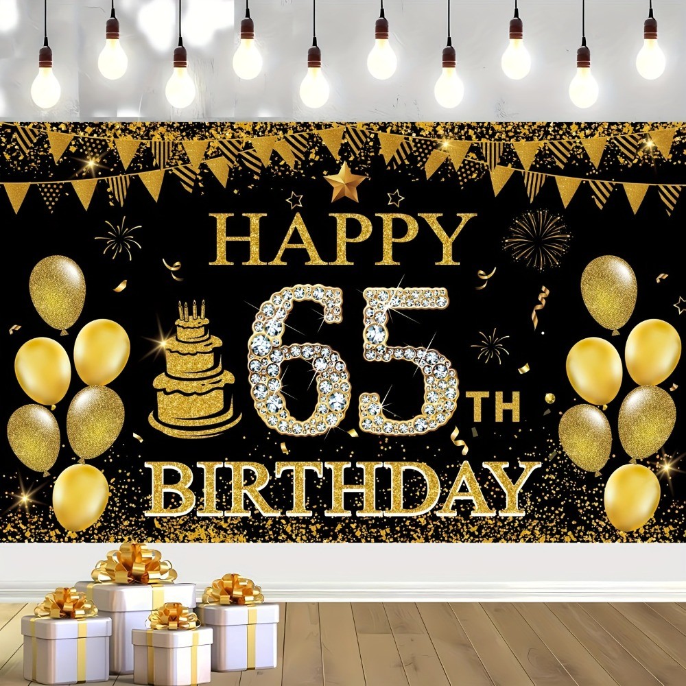 Jual 65th Birthday Party Decoration Banner - Black Polyester Backdrop ...