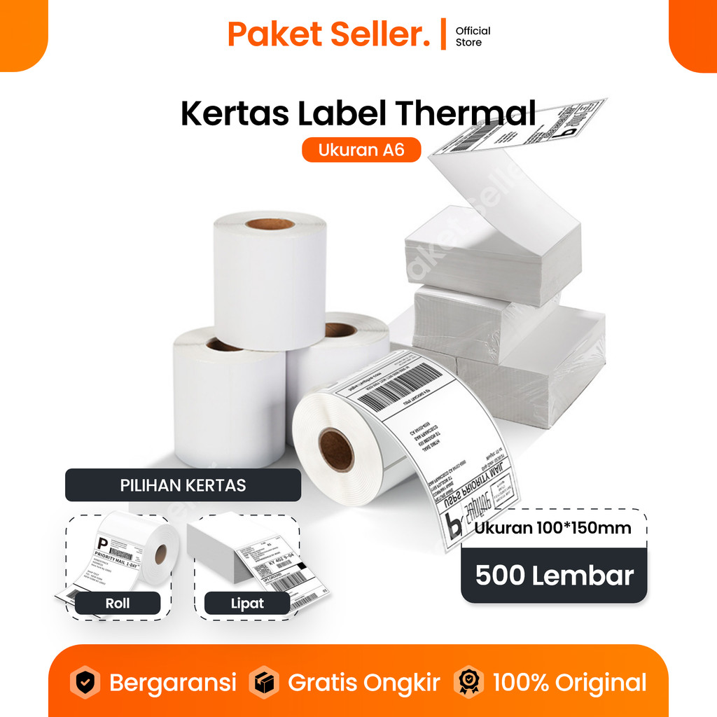 Jual Kertas Thermal Sticker Label A6 100x150mm Isi 500 Pcs Barcode Resi ...