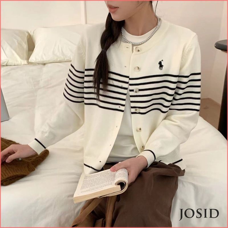 Jual Kardigan rajutan bergaris retro Jaket wol longgar musim semi dan ...