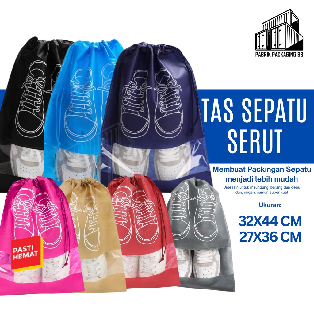 Jual Tas Sepatu Serut Spundbound Travel Shoes Bag 27x36 32x44cm 27 x 36 32 x 44 CM Pouch Kantong ...