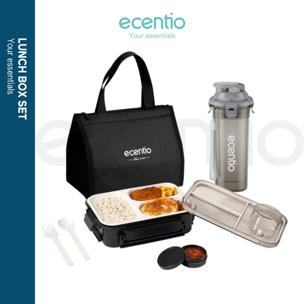 Jual ecentio lunch box set 800ml dan botol minum tas bag free sendok ...
