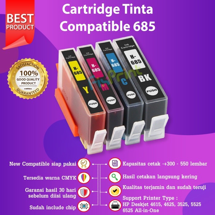 Jual FixPrint Cartridge Tinta Compatible HP 685 Black Printer 4615 4625 ...