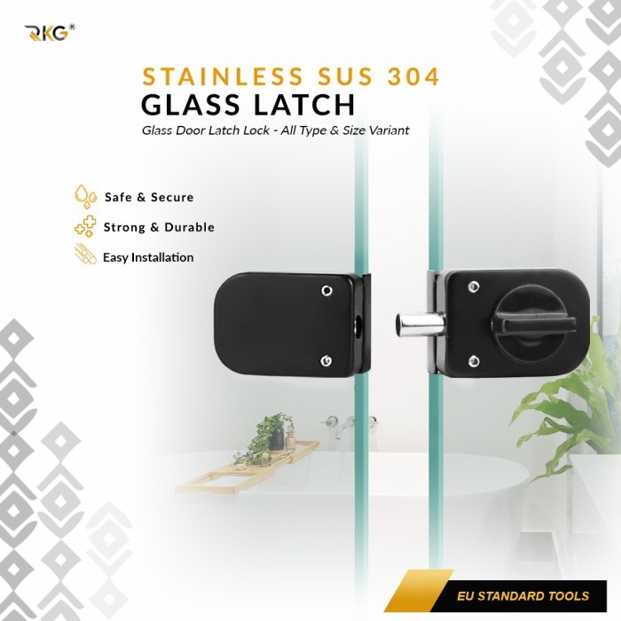 Jual RKG Grendel Kunci Slot Jepit Pintu Kaca Glass Door Lock SUS 304 Black | Shopee Indonesia