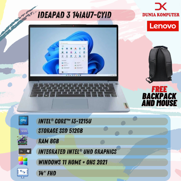 Jual Lenovo Ideapad 3 14IAU7-CYID i3 1215U 8GB 512GB Win 11 OHS2021 ...