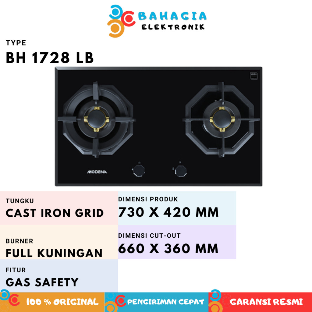 Jual Modena BH 1728 LB - kompor tanam full kuningan | Shopee Indonesia