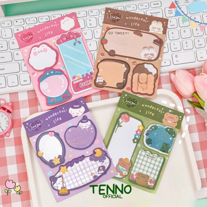 Jual TENNO Sticky Notes Set Isi 3 Gambar Berwarna Penanda Buku Estetik ...