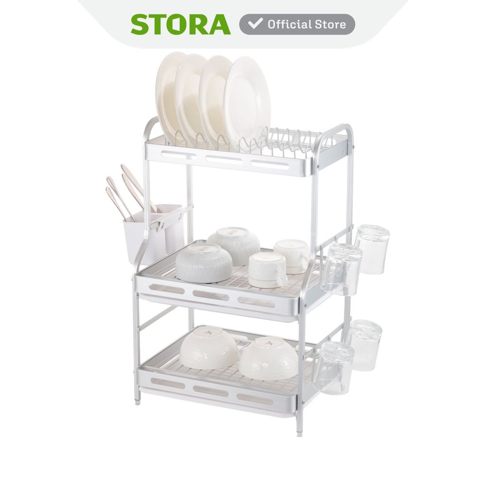 Jual Stora Noir Rak Piring 3 Tingkat Aluminium - Silver Dish Rack ...