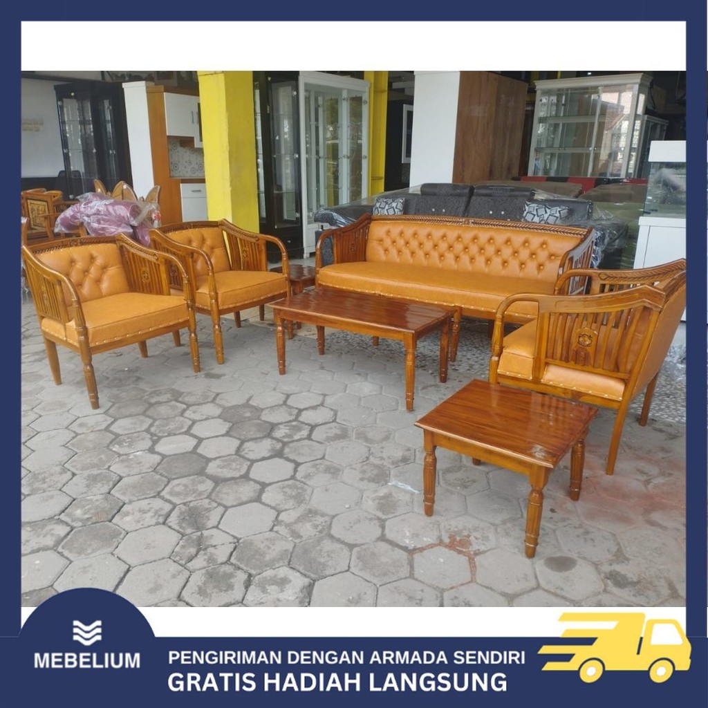 Jual [ORI] Sofa Jati Seraton Set Meja / Sofa Tamu Kayu Jok Bantalan ...