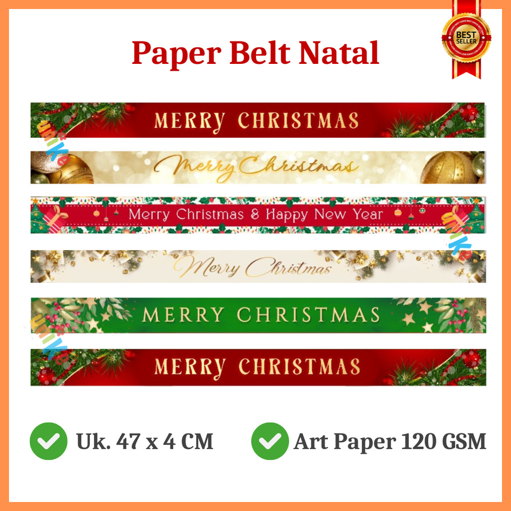 Jual 7 Pcs - PAPER BELT NATAL MERRY CHRISTMAS 47x4 cm / Selempang ...