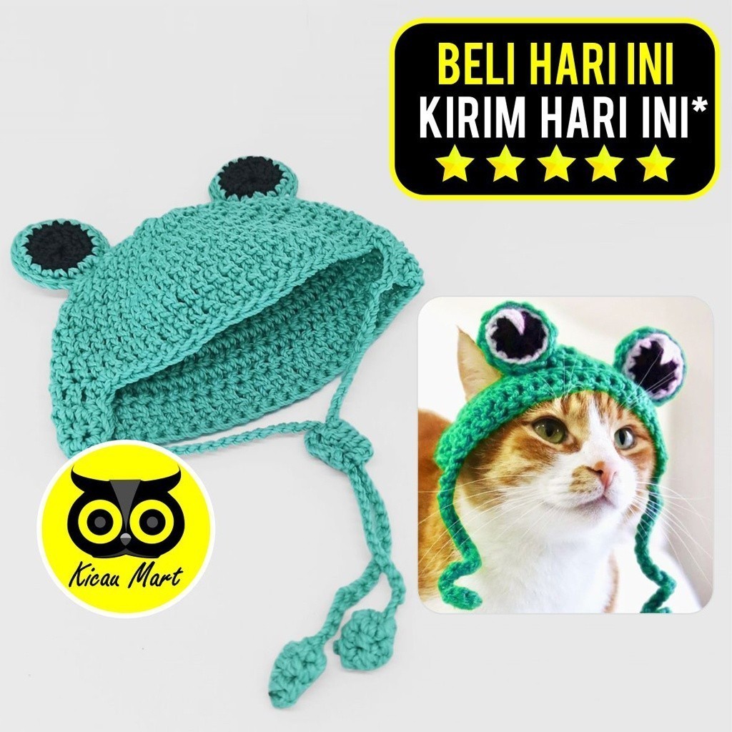 Jual KICAU MART Topi Kucing Anjing Rajut Motif Katak Pet Bucket Hat ...