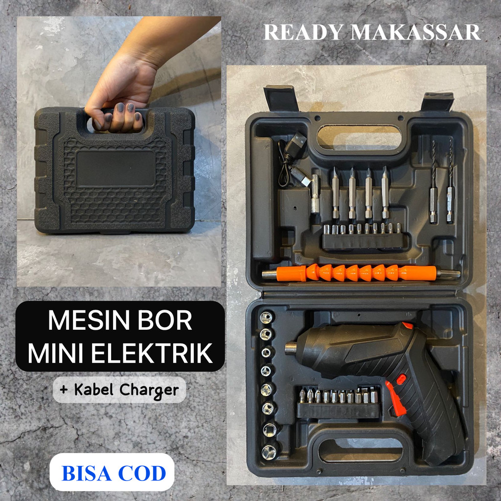Jual Mesin Bor mini cordless drill 49 pcs Set Screwdriver Baterai Bor ...