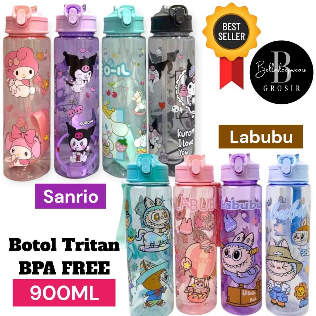 Jual Botol Minum SANRIO | LABUBU / CAPYBARA 900ML Bening Botol Air Tritan Anak Sanrio Sedotan ...