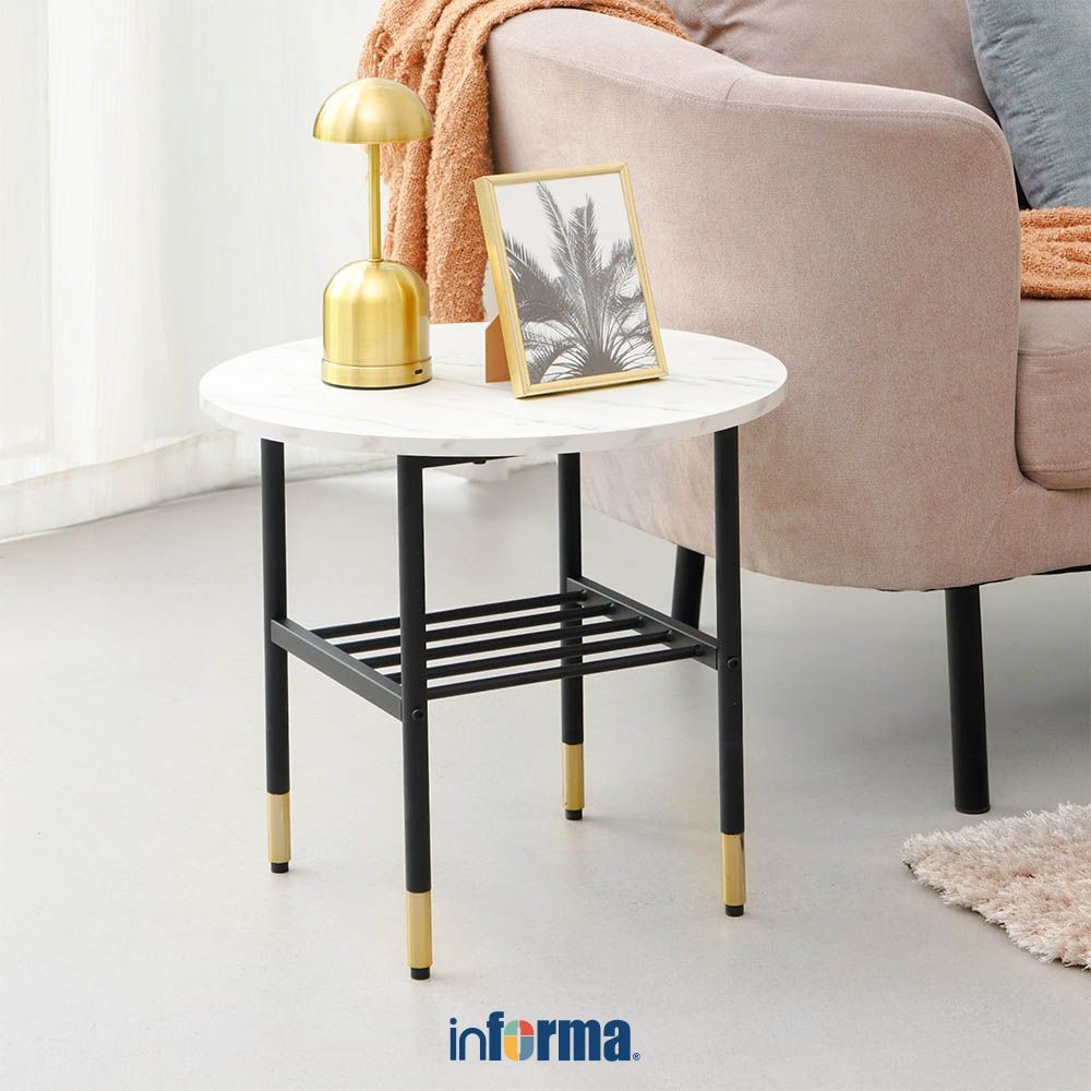 Jual Informa Jevon Meja Sisi Round - Putih End Table Meja Kecil ...