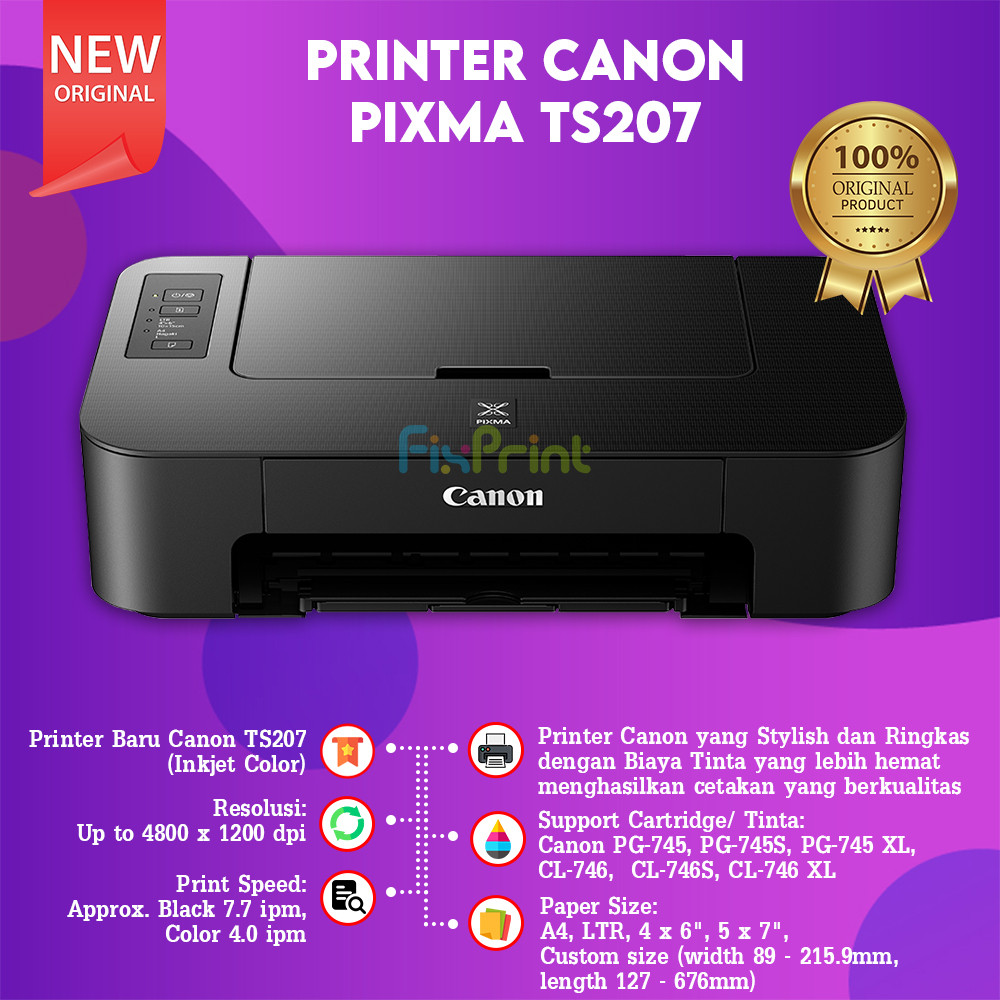 Jual FixPrint Printer Inkjet Canon PIXMA TS207 New Pengganti New ...