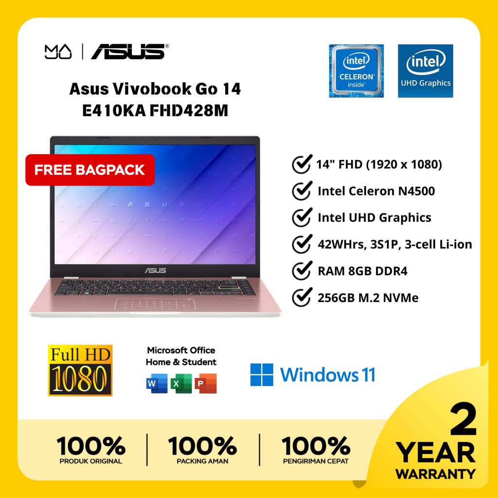 Jual Laptop ASUS Vivobook Go 14 E410KA-FHD428 - Rose Pink | Shopee ...