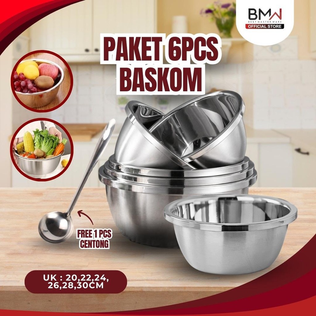 Jual BMW Kitchenware - Paket 6 PCS Baskom Premium SUS 304 Pencuci Sayur ...