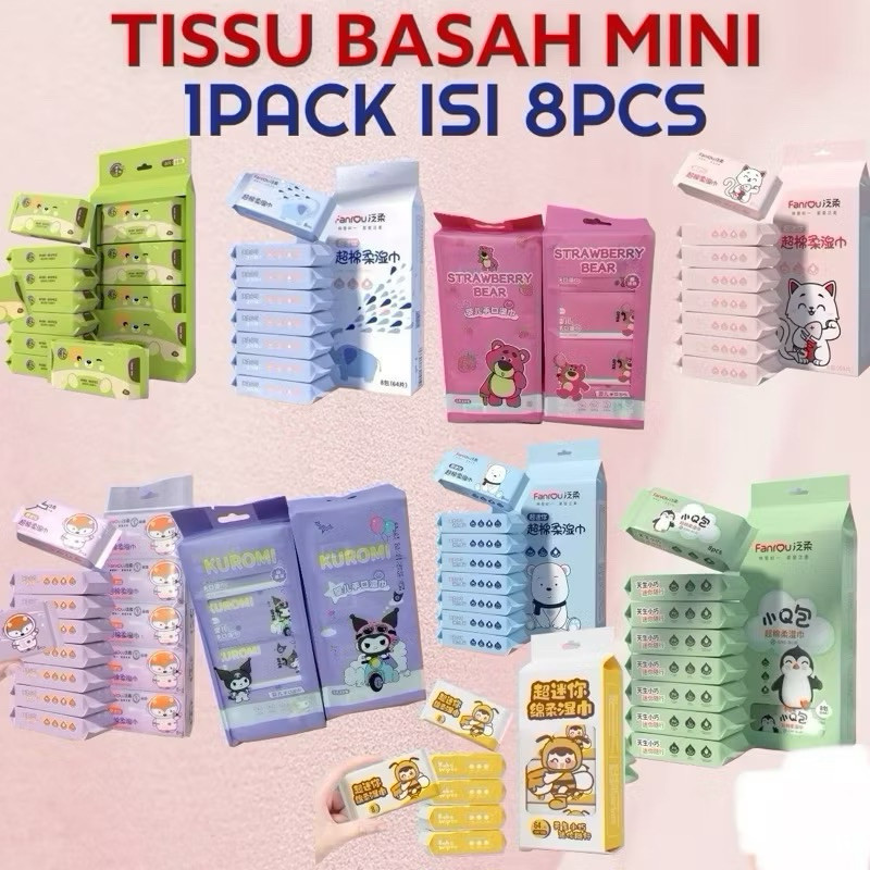Jual (CCK STORE) TISUE BASAH 8IN1 MIX / (isi 8 pcs ) Tisu Basah kartun ...