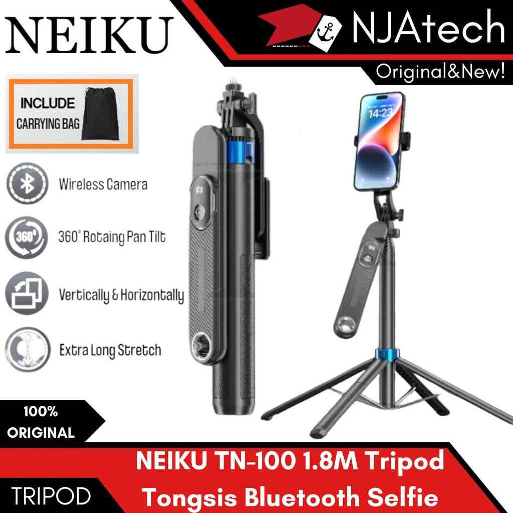 Jual NEIKU TN100 Tripod 1.8 Meter Quadpod Tongsis 4 Kaki Wireless Bluetooth 360 Derajat Selfie ...