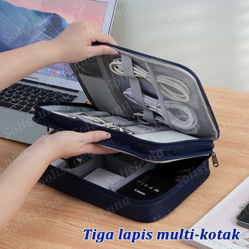 Jual Tas Gadget Double Layer Pouch Bag Powerbank Travel Organizer ...