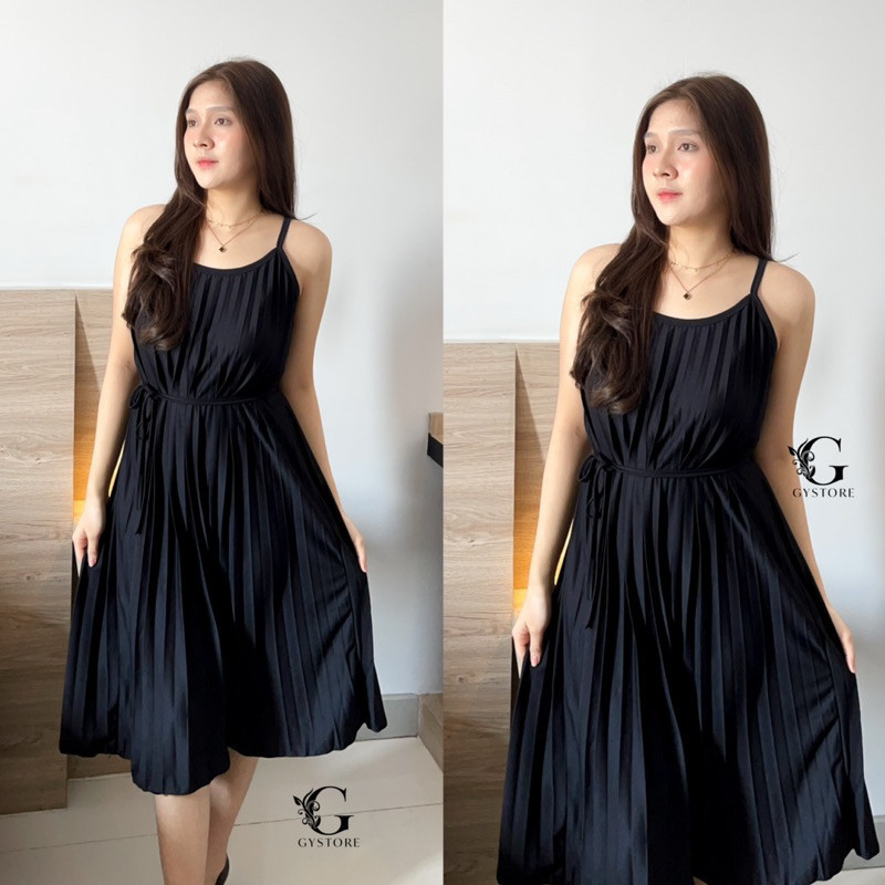 Jual Midi Dress Plisket Tali - Dress Casual - Inner Dress Plisket ...