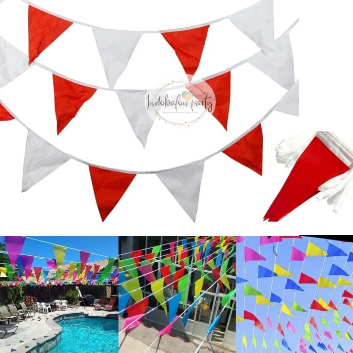 Jual bendera segitiga merah putih /bendara umbul umbul karnaval HUT RI kain - warna warni ...