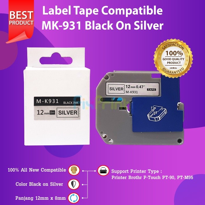 Jual FixPrint Compatible Label Tape 12mm MK-231 MK-531 MK-631 MK-731 MK ...