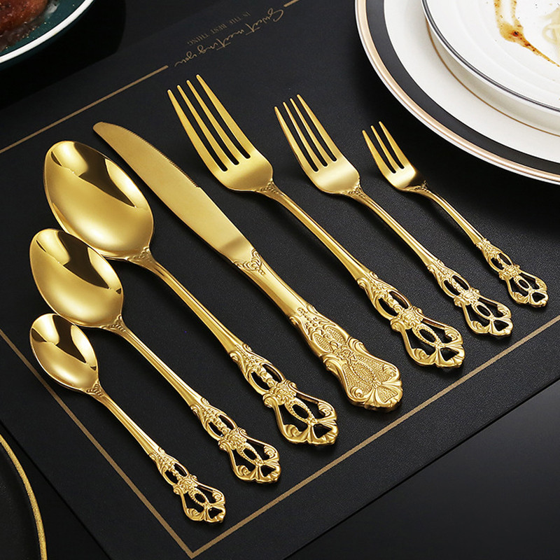 Jual Stainless steel tableware set with European relief knives, forks ...