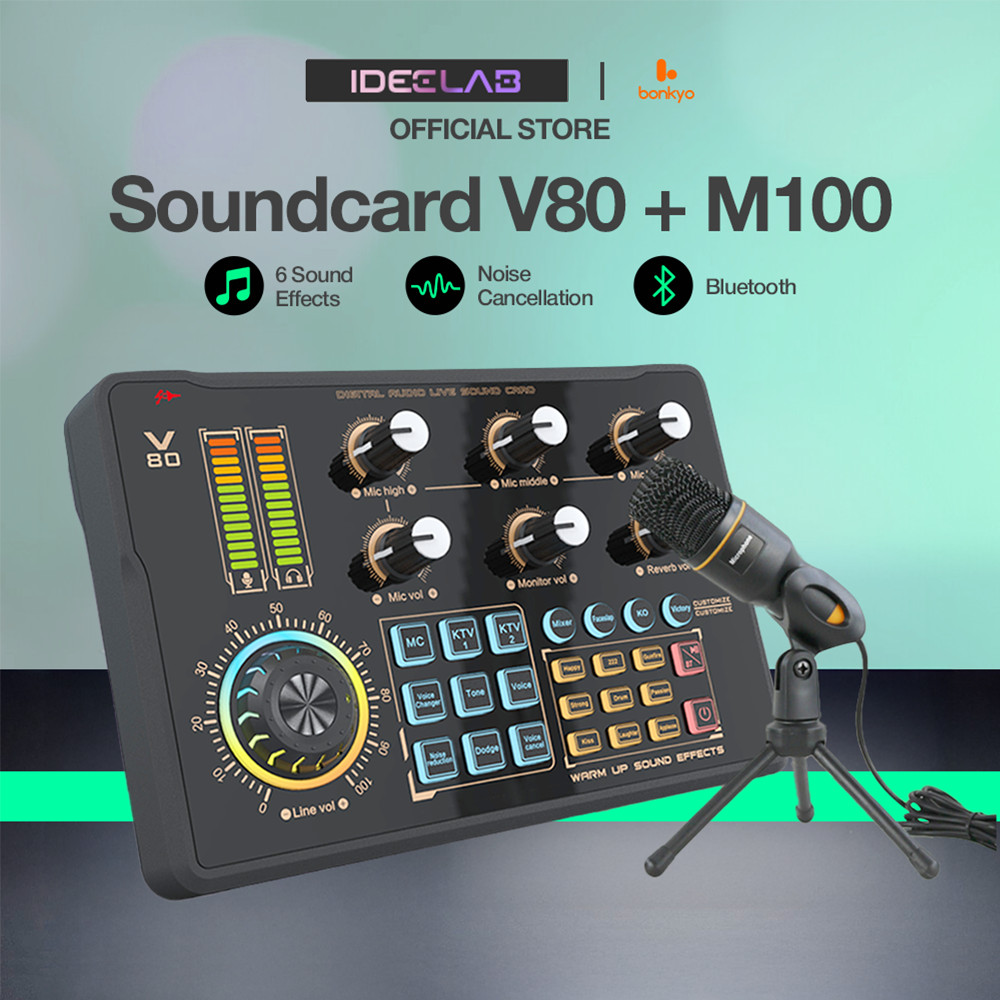 Jual IDEELAB&Bonkyo V80 Sound card + mikrofon M100, set siaran langsung ...