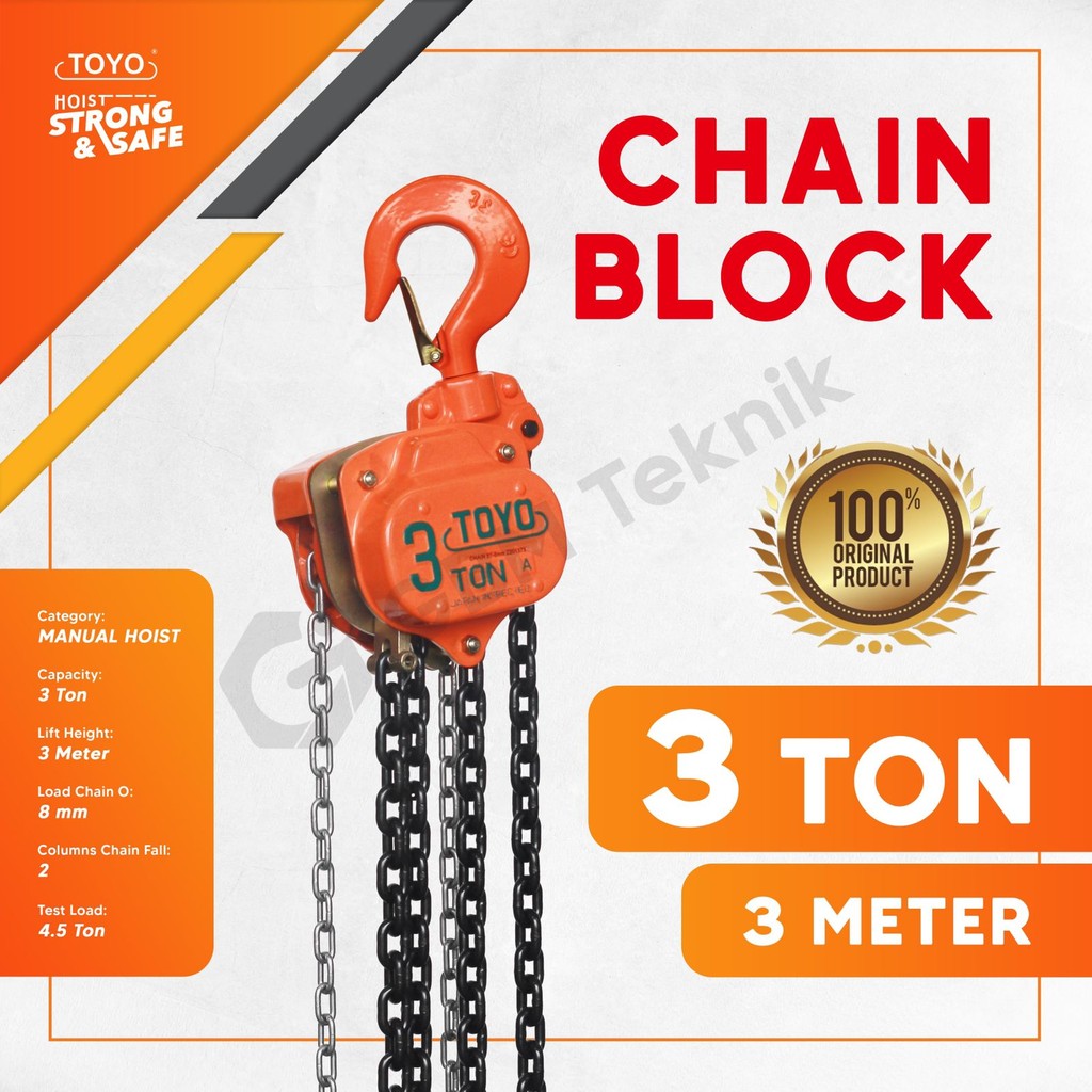 Jual TOYO CHAIN BLOCK 3 TON/TAKEL 3 TON (3 TON X 3 METER, 3 TON X 5 ...