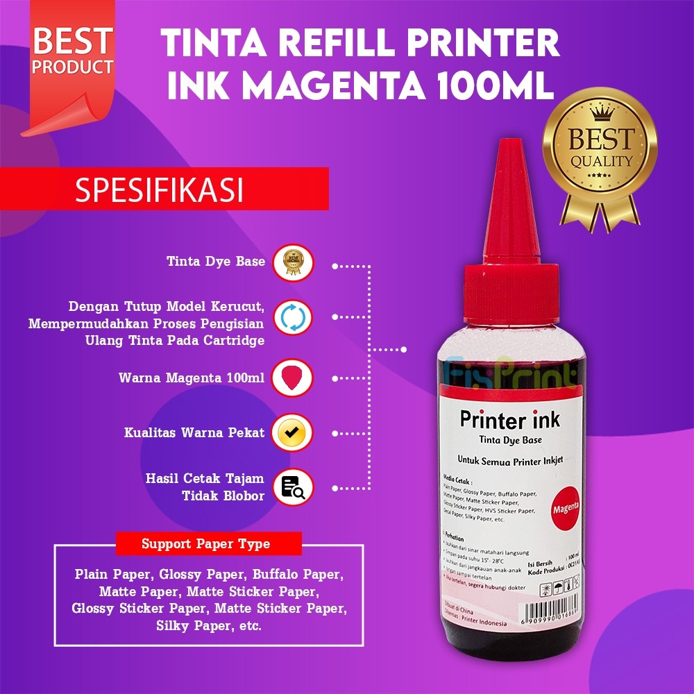 Jual FixPrint Tinta Printer Ink Ink Universal 100ml, CMYK LC LM ...