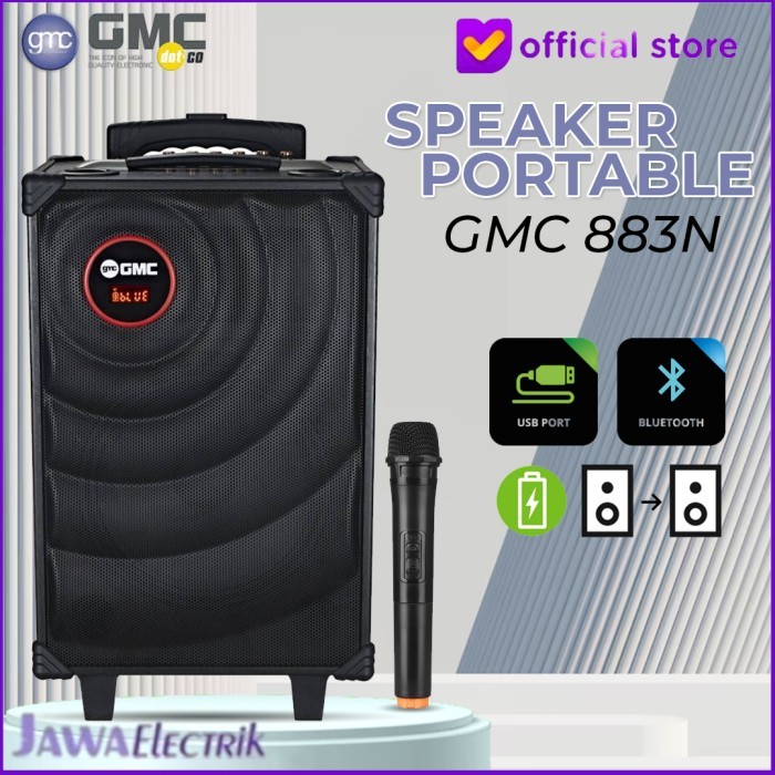 Jual SPEAKER BLUETOOTH PORTABLE GMC 883N 15 inch x 2 + MIC WERLES 1 PCS ...