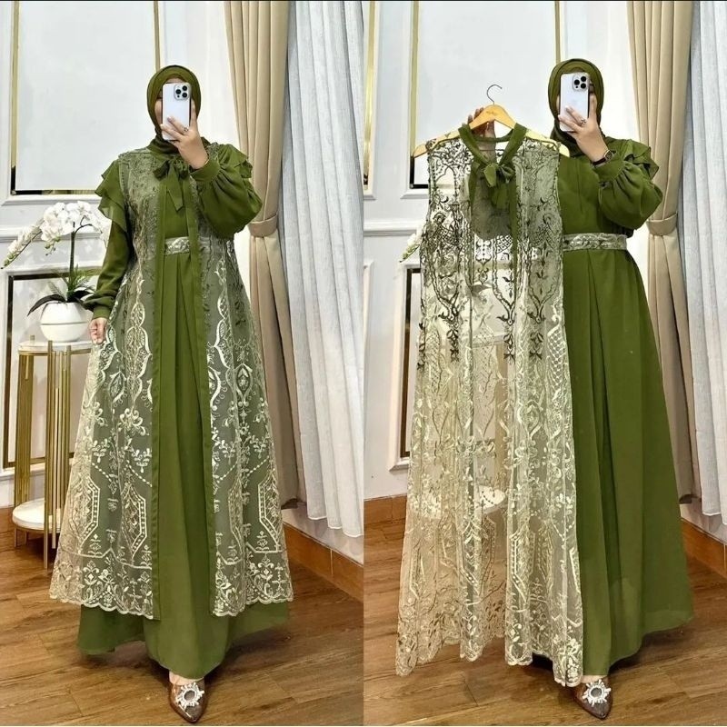 Jual Dress Brukat Kondangan Nashita Bahan Ceruty Babydoll + Outer Brukat Gamis Pesta Mewah ...