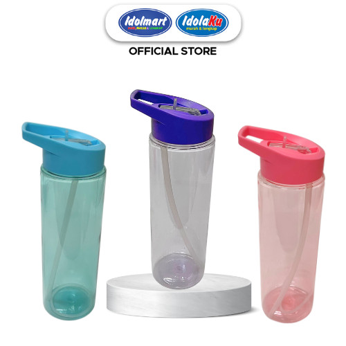 Jual IDOLMART Botol Minum Polos 600ml dengan Sedotan Simpel, Praktis ...