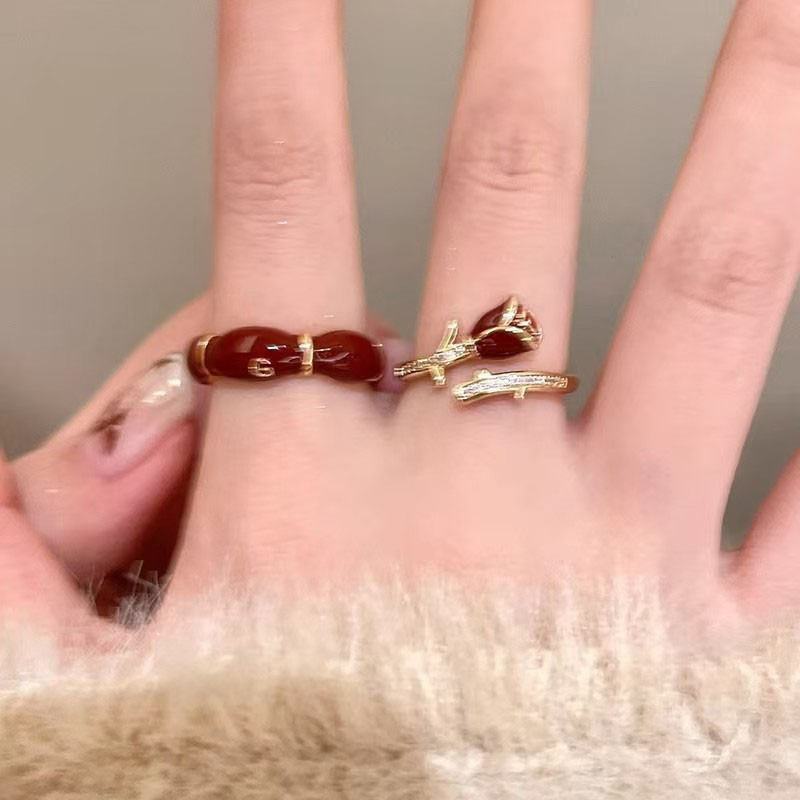 Jual LEERE -Cincin Titanium Wanita Zirkon Mawar Anggur Merah Cincin ...