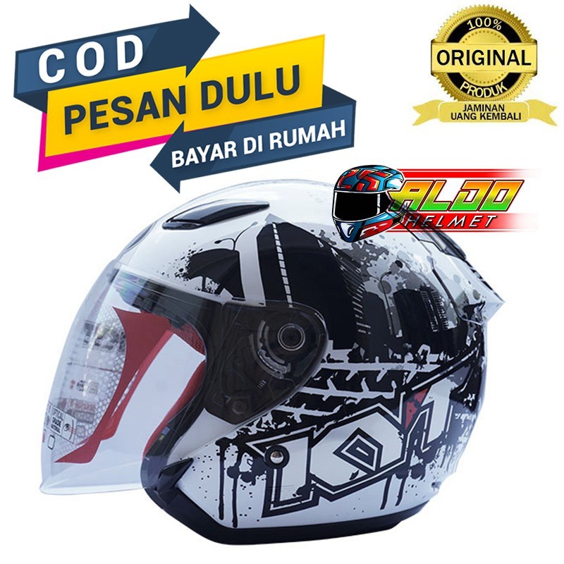 Jual KYT | HELM KYT DJ MARU MOTIF #10 WHITE BLACK | HALF FACE SNI DJMARU | HELMET KYT SINGGLE ...