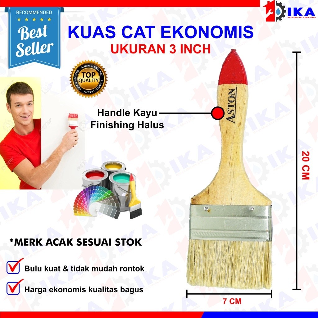Jual Kuas Cat Tembok 633 Gagang Kayu 3 ” MURAH / Kuas Cat Serbaguna ...