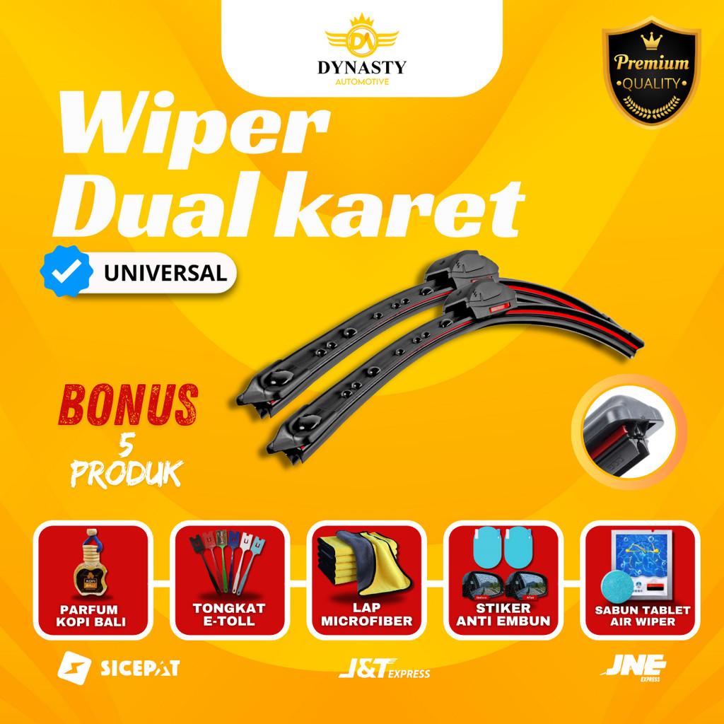 Jual 1 SET (2 BUAH) Wiper Dual Blade 2 Lapis Karet Frameless Universal Model Karet Ganda Double ...