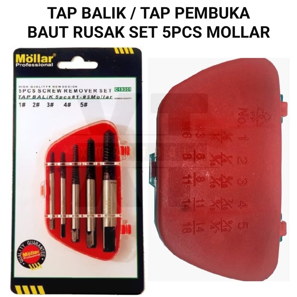 Jual Tap Balik set 5Pcs Mollar - Pembuka Baut Patah Screw Extractor ...