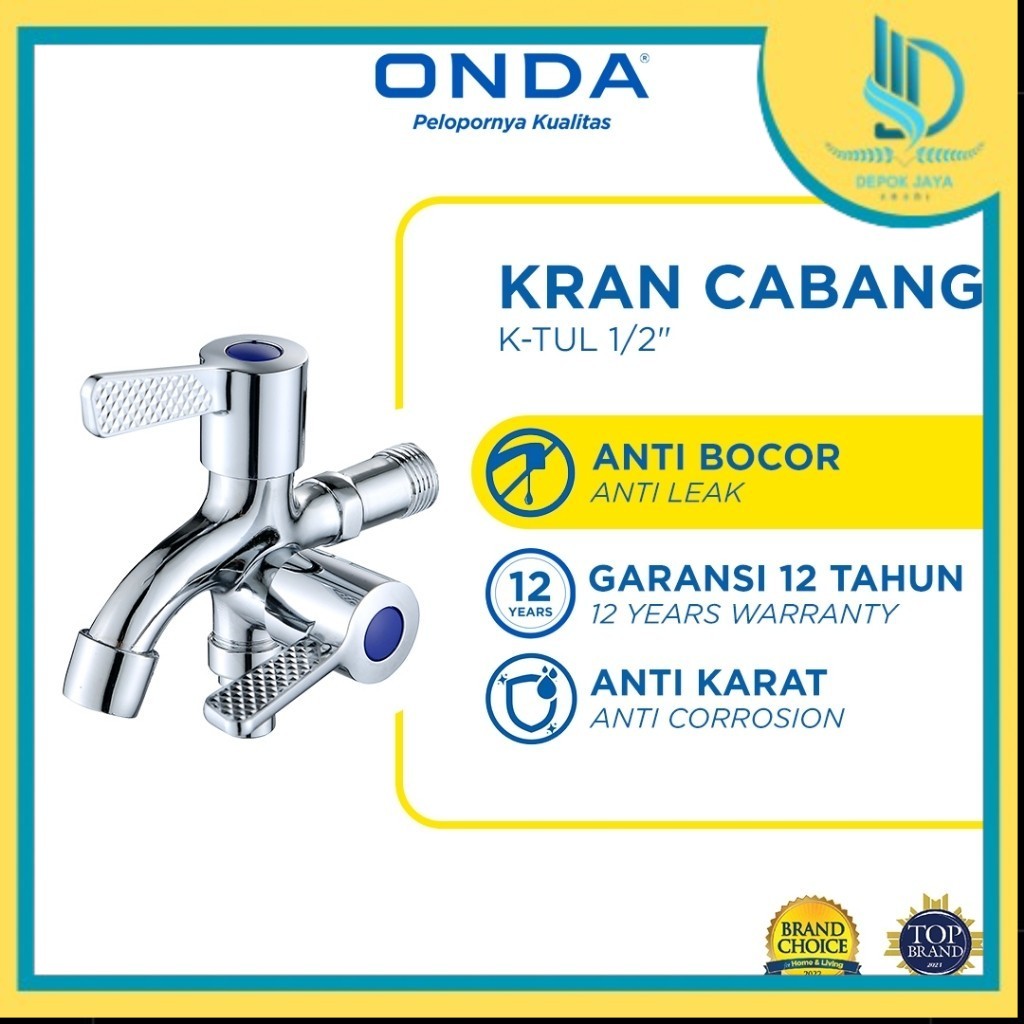 Jual ONDA Kran Cabang Shower Mandi Dua Cabang Anti Bocor K-TUL 1/2 ...