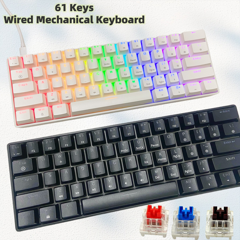 Jual 61 Keys Wired Gaming Mechanical Keyboard Mixed Light Brown Blue ...