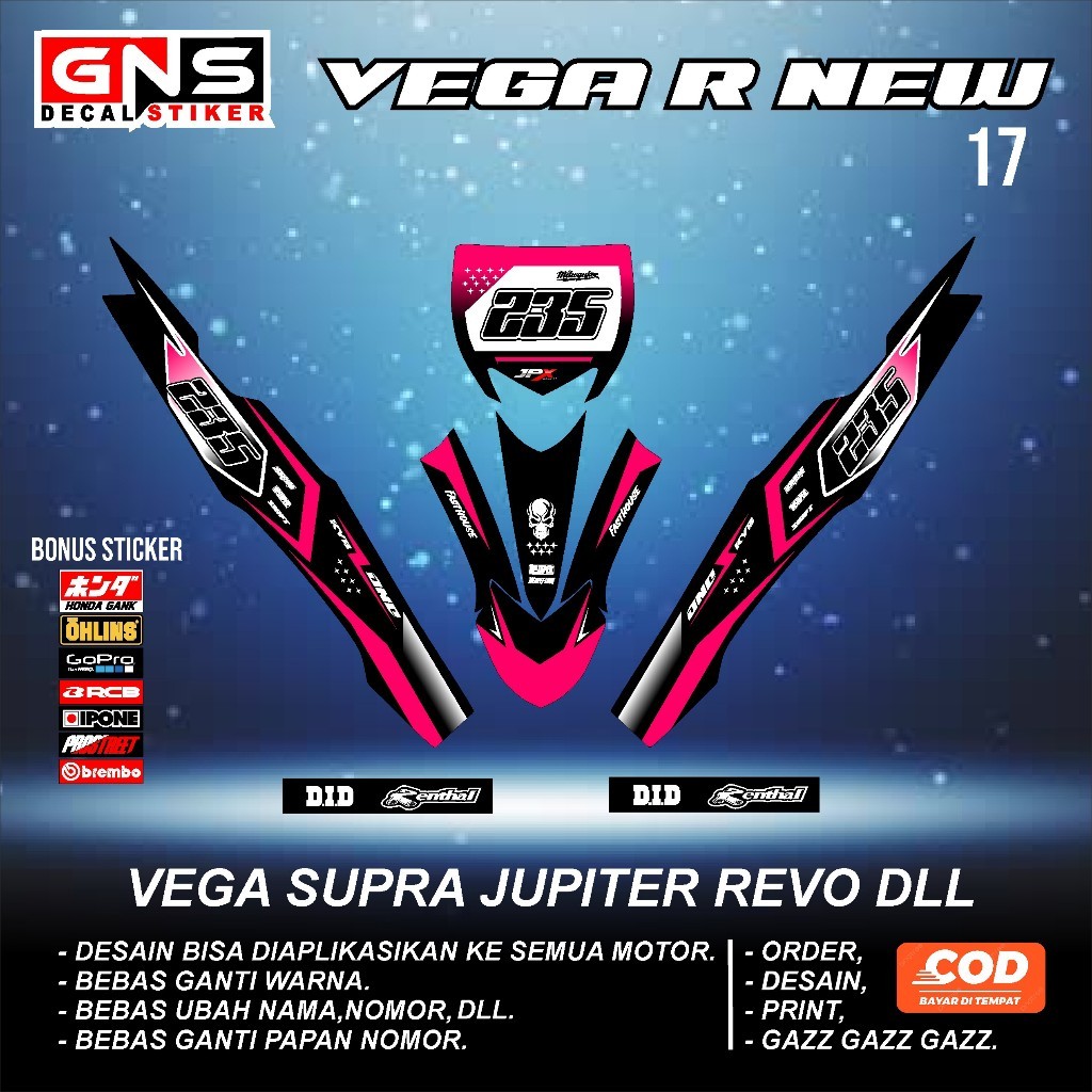 Jual Sticker RBT VEGA R NEW MOTOR RBT BEBEK MODIF SUPERMOTO YZ CRF KLX ...