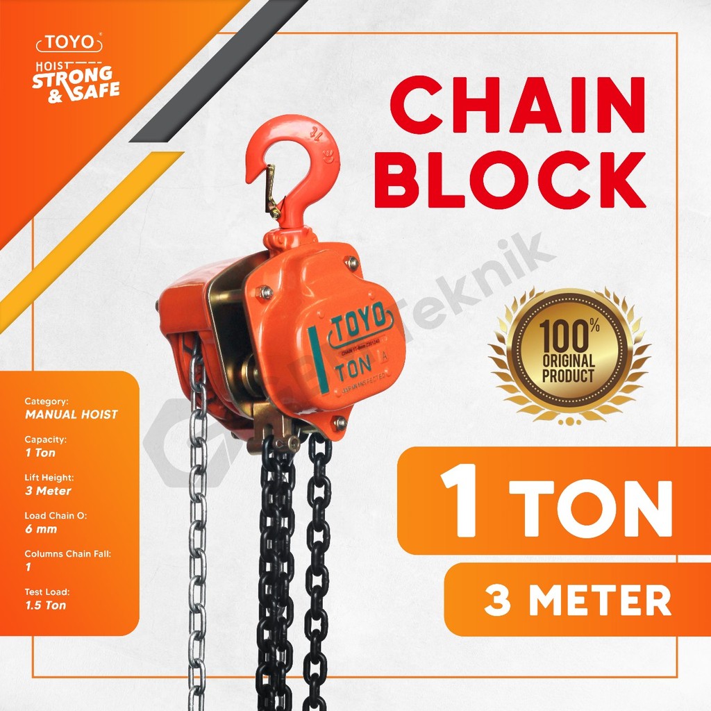 Jual TOYO CHAIN BLOCK 1 TON (1 TON X 3 METER, 1 TON X 5 METER, 1 TON X ...