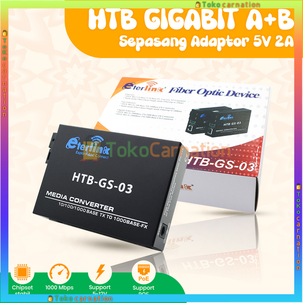 Jual HTB-GS-03 A & B Eterlink 1000Mbps Single Mode Converter Fiber ...