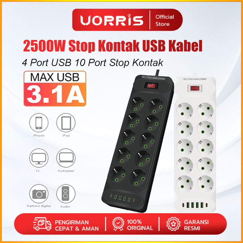 Jual UORRIS 2500W Stop Kontak USB Kabel Serbaguna Multiguna Panjang 2 ...