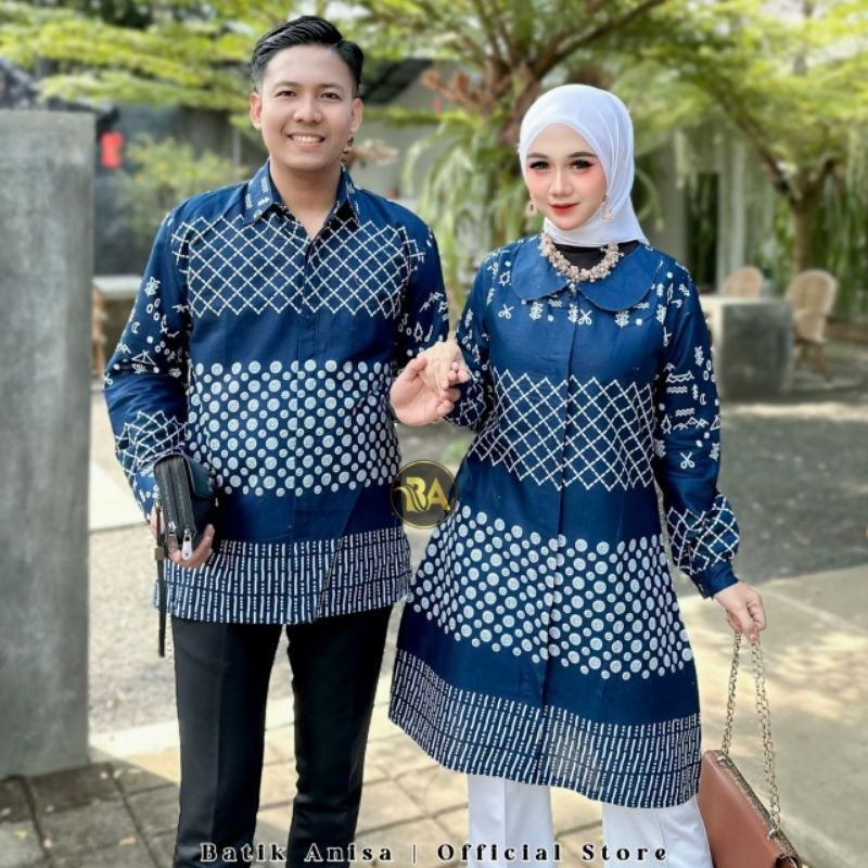 Jual Batik Tunik Couple Modern Set Pakaian Couple Kemeja Batik Pria Panjang Atasan Batik Couple ...
