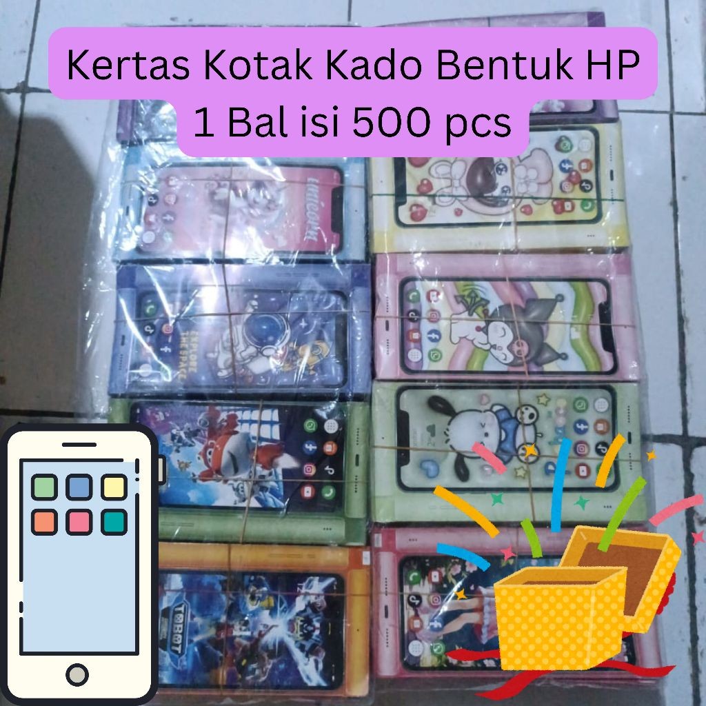 Jual KERTAS KOTAK KADO BENTUK HANDPHONE 1 BAL ISI 500 PCS | Shopee ...