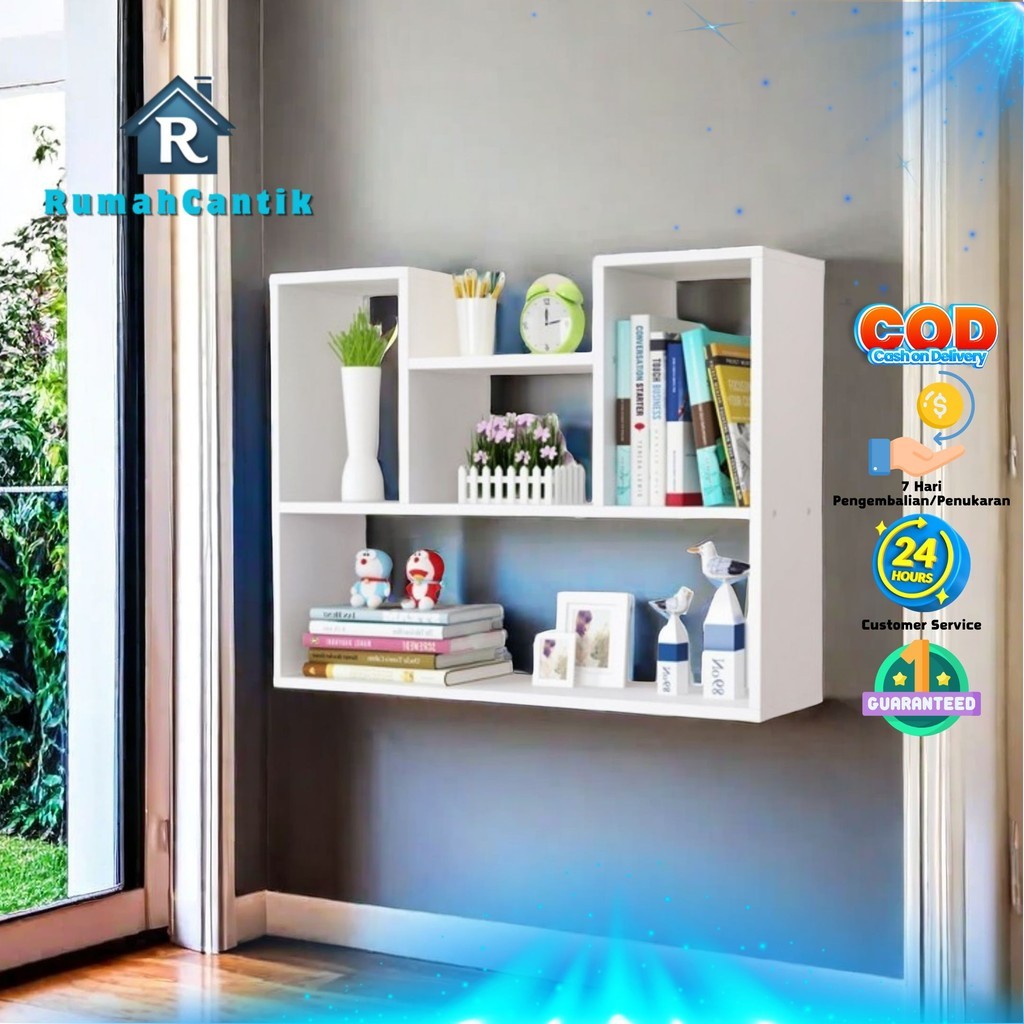 Jual Rak Dinding 4 Sekat bahan kayu Rak Hiasan Rumah Kamar Ruang Tamu ...